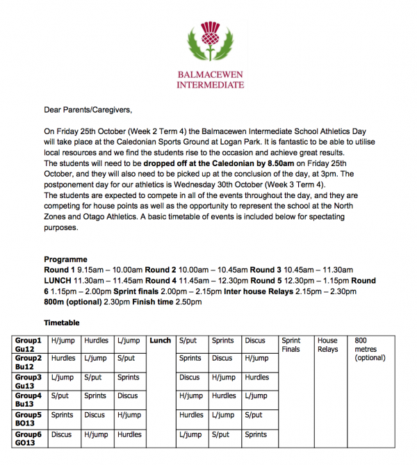 Athletics » Balmacewen Intermediate